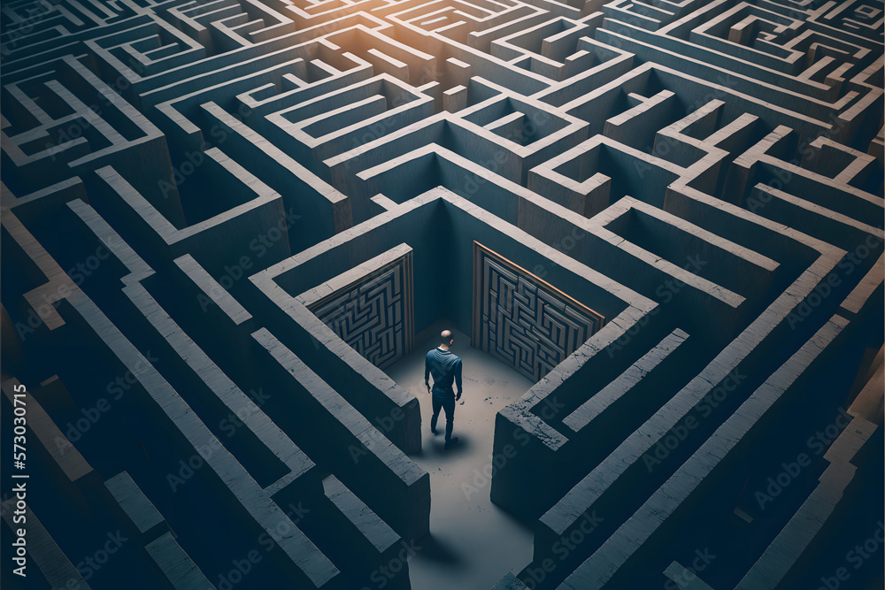 Man lost in maze top view created with generative AI technology Stock ...