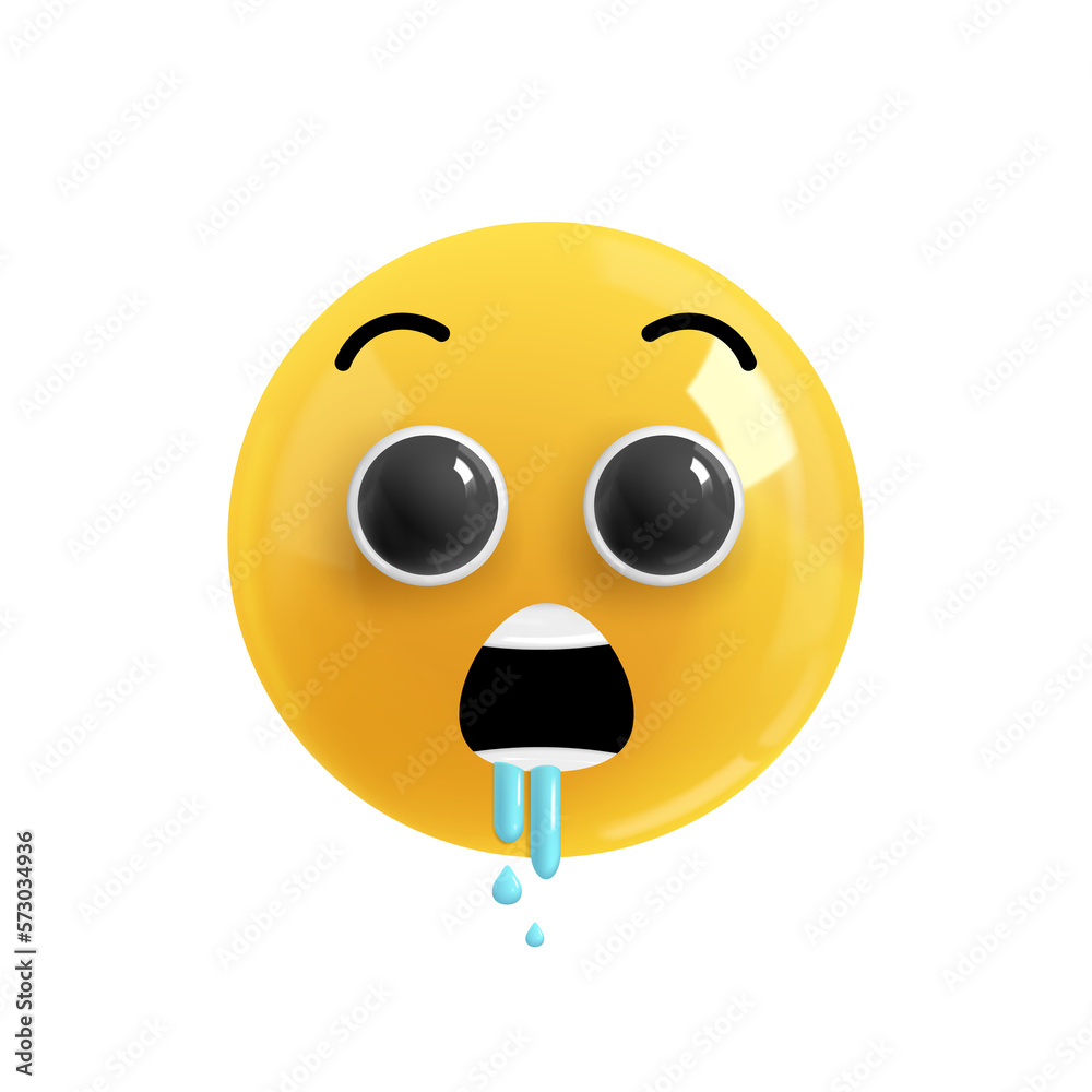Emoji face of desire and drooling. Realistic 3d Icon. Render of yellow ...