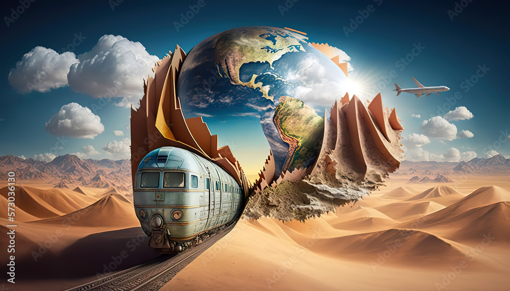 Travel in different modes of transportation by car, plane, spaceship ...