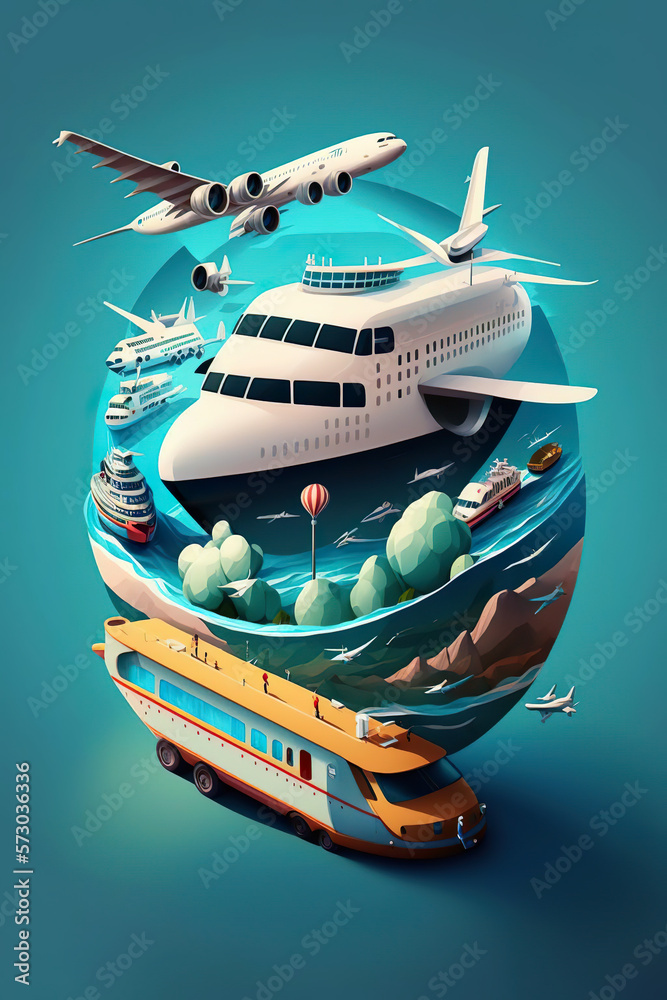 An artistic representation of various modes of transport layered above ...