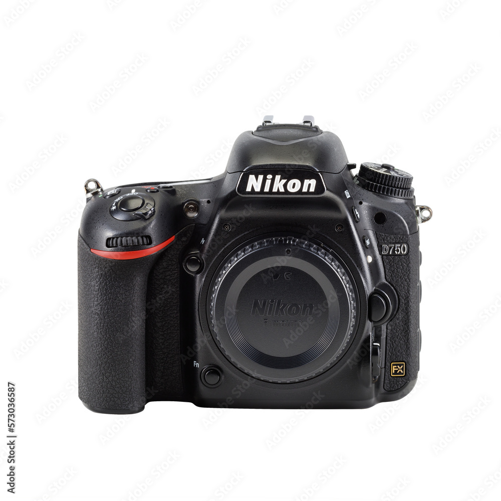 Professional DSLR digital camera body Nikon D750 isolated on a ...