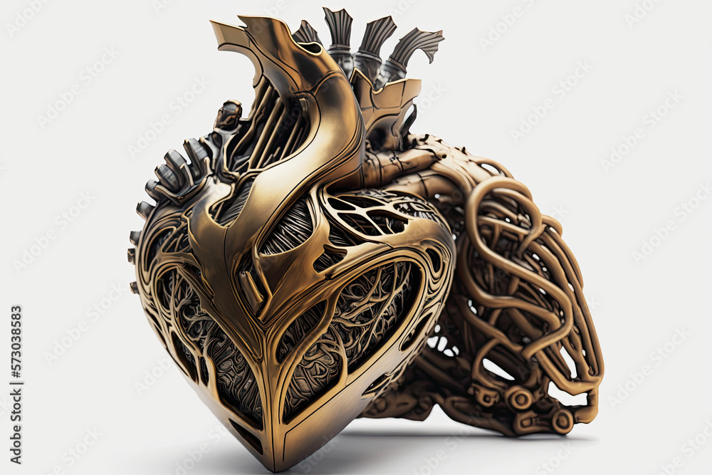mechanical metal heart of a cyborg robot made of anatomical motor shape ...
