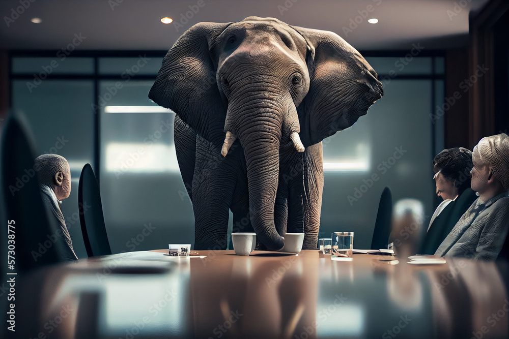 Elephant sitting in a table on executive meeting, concept of Elephant ...