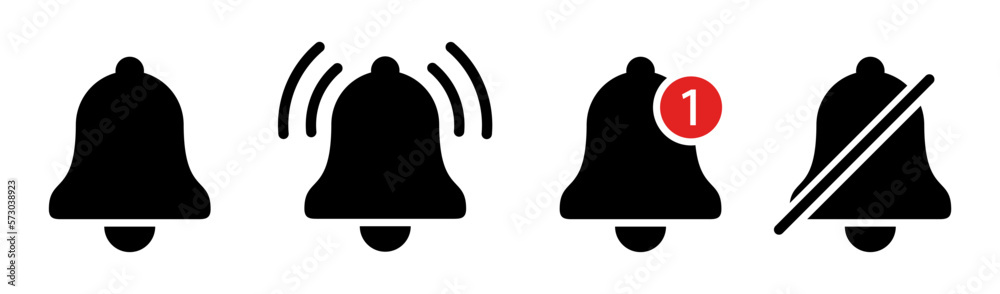 Notification bell icon set Stock Vector | Adobe Stock