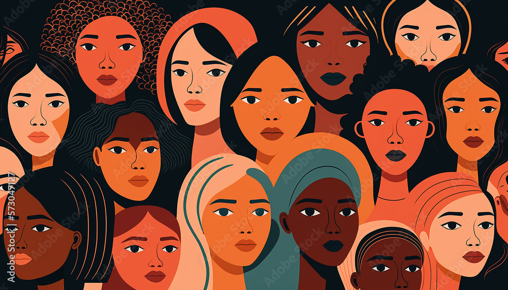 Generative AI Female diverse faces of different ethnicity poster. Women ...