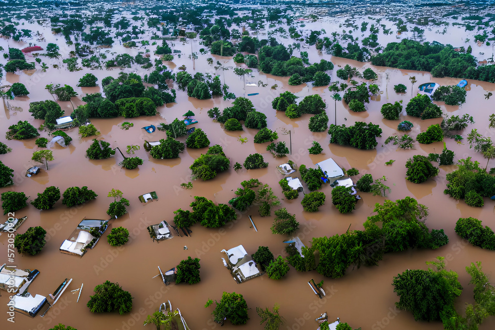 Natural Disasters, flooding, residential area flooded, created with ...