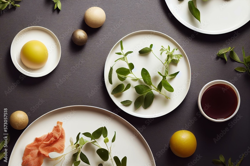 Minimalist Gourmet Creation with creative food elements and clean ...