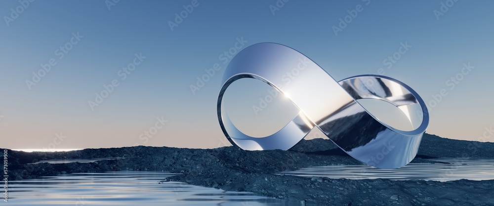 3d rendering, abstract surreal background with geometric infinity shape ...