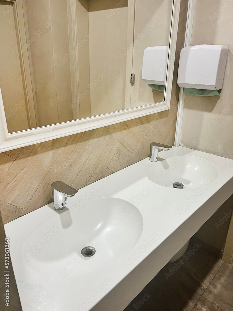 Modern restroom interior with stone gray tiles. Contemporary interior ...