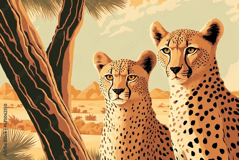 Two cheetahs in a close-up photo among trees on a safari. Generative AI ...