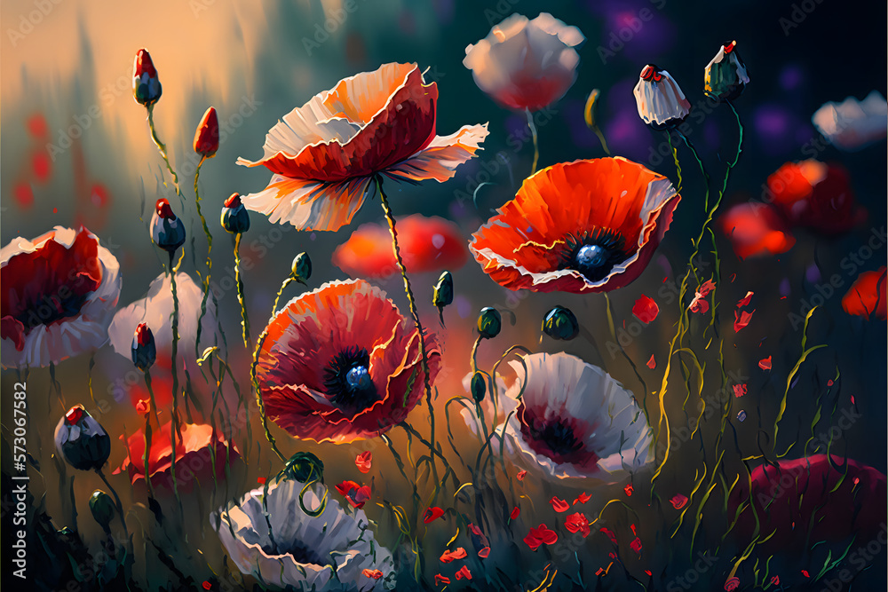 Remembrance Day, poppy field created with generative AI technology ...