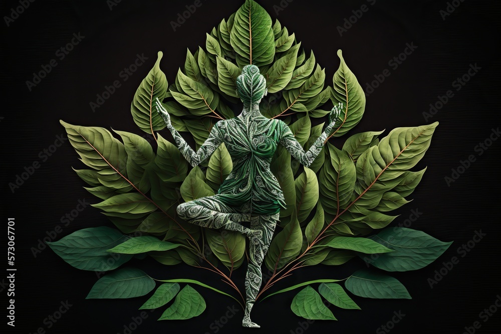 Yoga asana made from dry leaves, concept of Stability and Balance ...