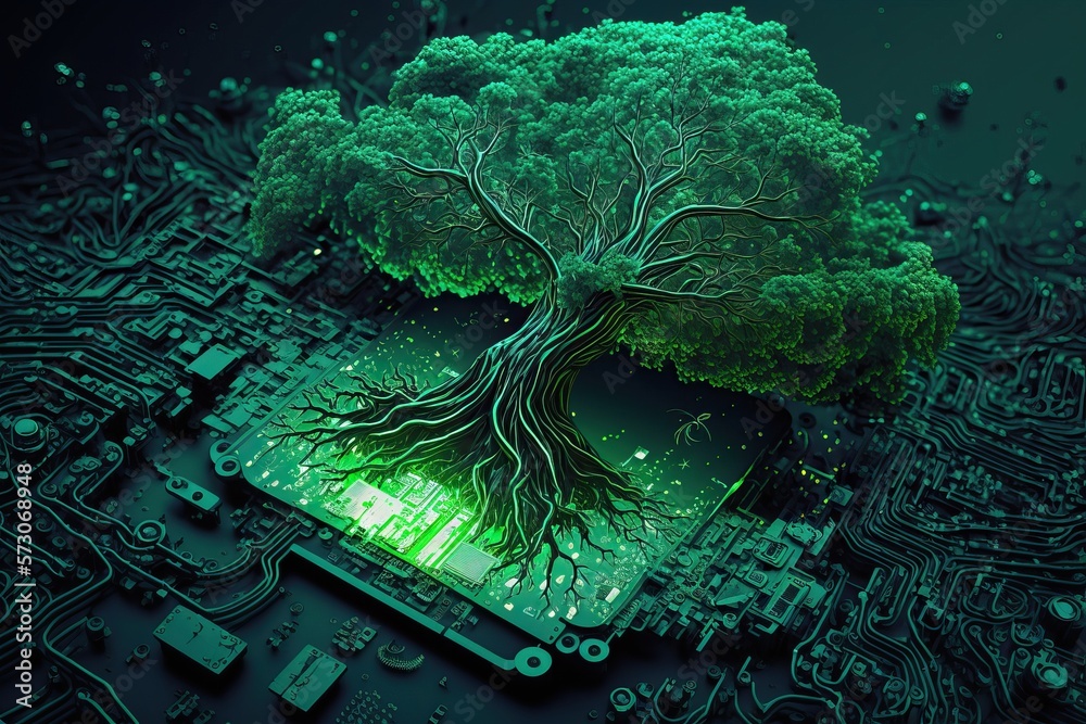 Computer Powered by Green Energy Wallpaper, Tree Growing Infused with ... Computer Powered by Green Energy Wallpaper, Tree Growing Infused with ...
