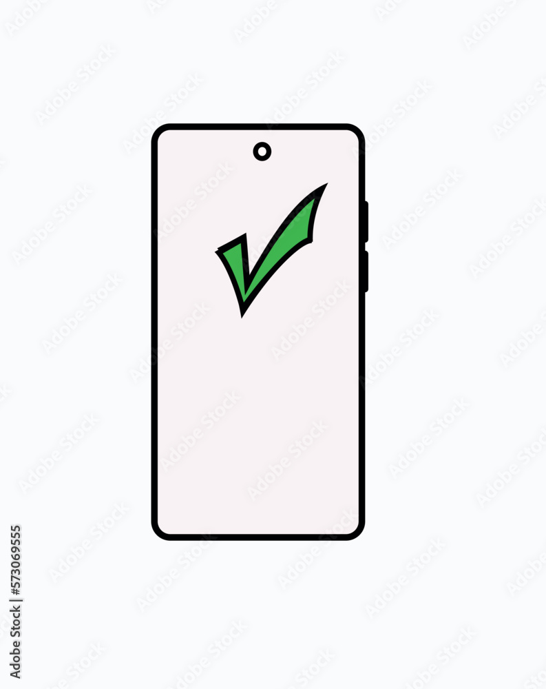 mobile phone device icon simple illustration showing Check mark yes on ...