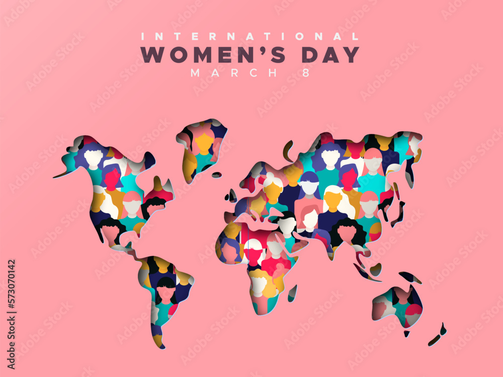 International women’s day world map cutout diverse woman card design ...