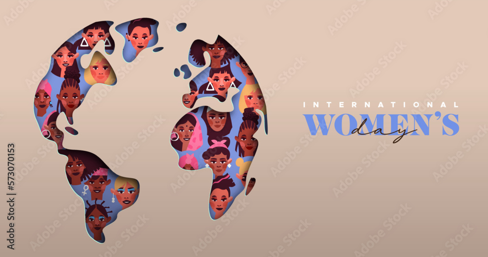 International Women S Day World Map Papercut Diverse Woman Card Design