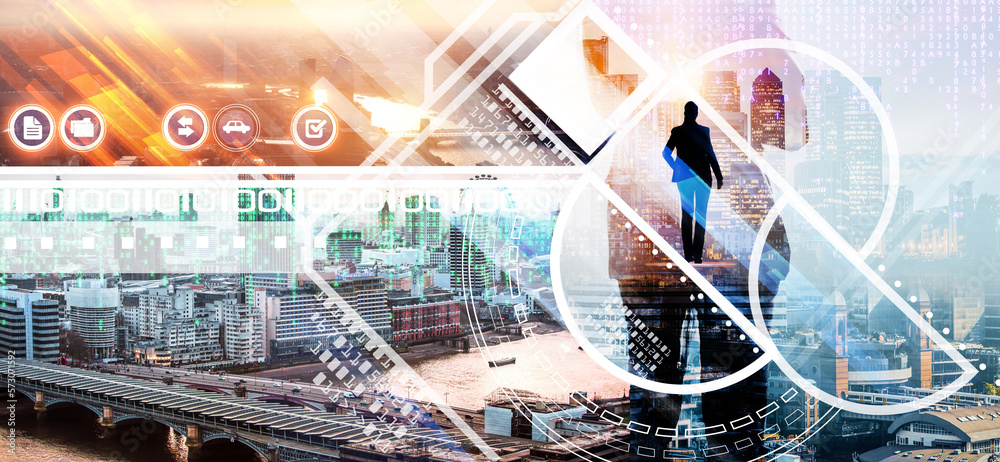 City of London view, business and financial area of capital with ...