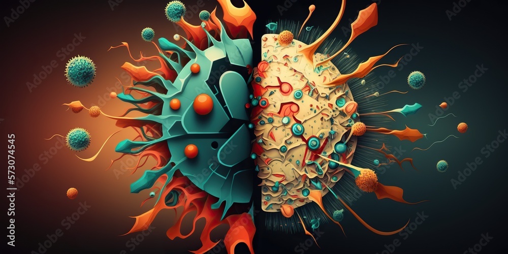 Stylized abstract illustration of human immune system showing cells and ...