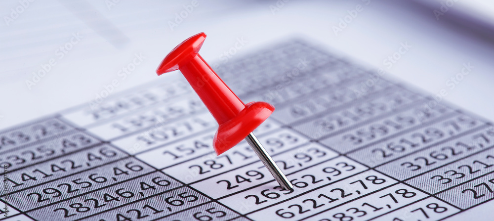 Marking financial chart by pins.Share listing and checking financial ...