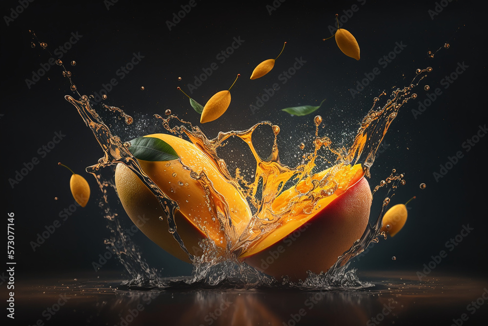 mango juice splash on black background - Generative AI Stock ...
