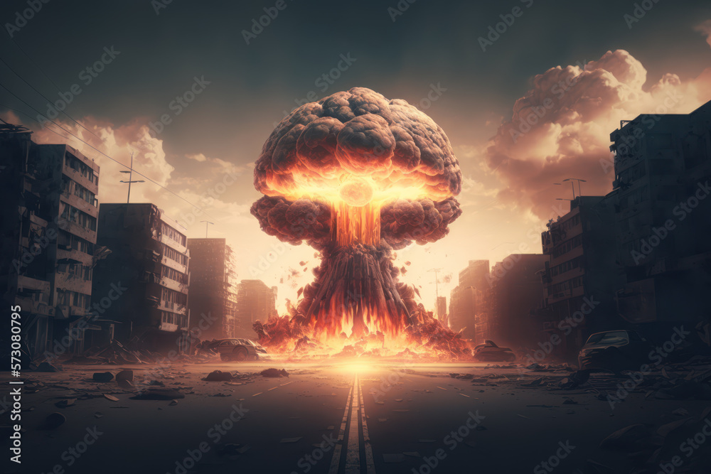 Third world war concept with nuclear giant bombs and chemical weapon ...