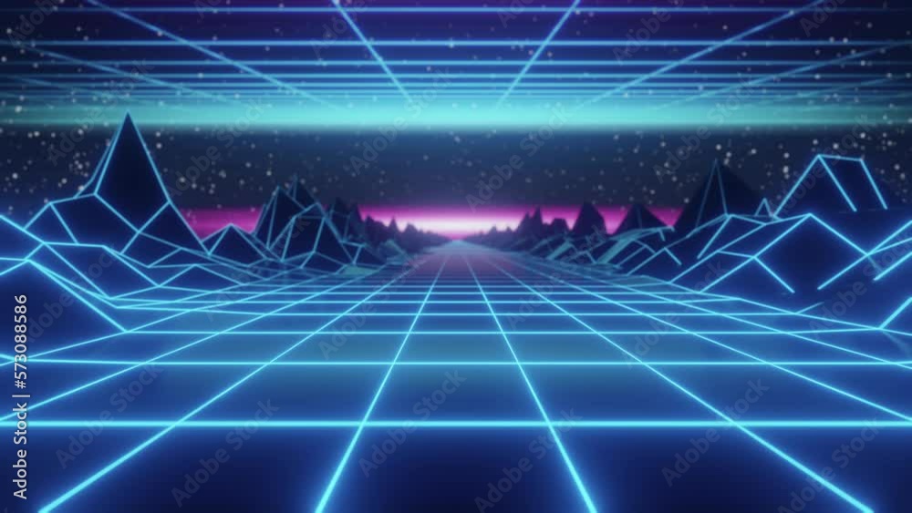 Synthwave animated Background. 80s wireframe Landscape. Retro Future ...