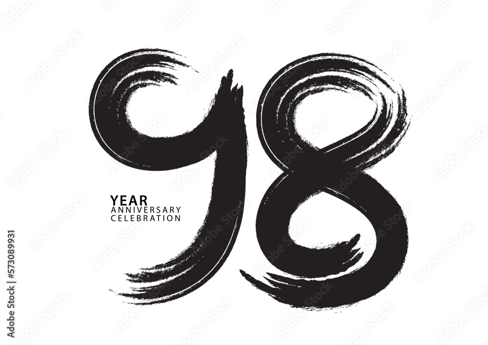 98 year anniversary celebration logotype black paintbrush vector, 98 ...