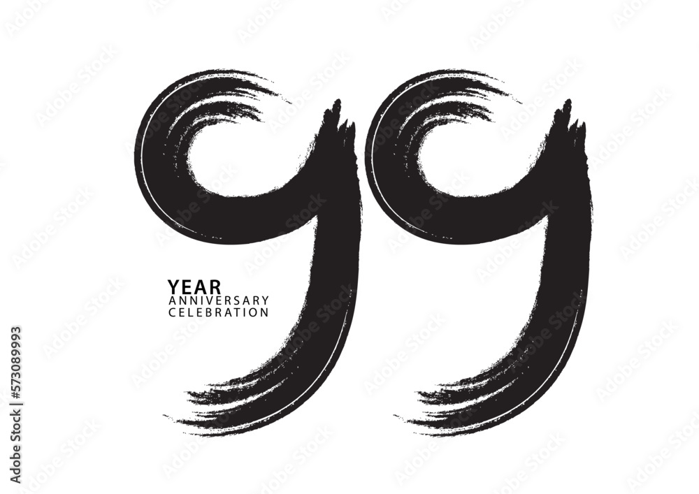 99 year anniversary celebration logotype black paintbrush vector, 99 ...