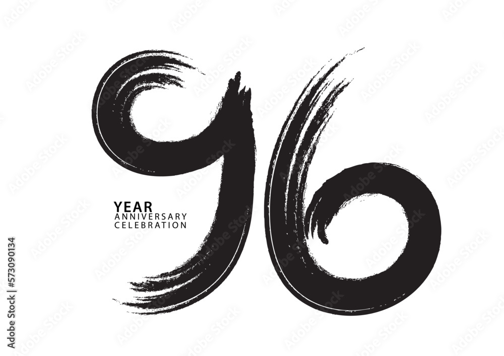 96 year anniversary celebration logotype black paintbrush vector, 96 ...