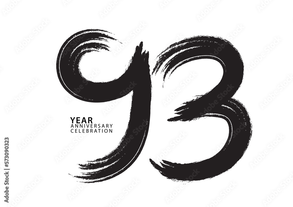 93 year anniversary celebration logotype black paintbrush vector, 93 ...