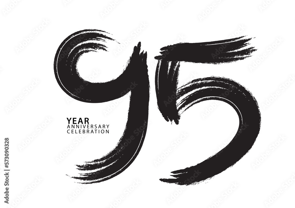95 year anniversary celebration logotype black paintbrush vector, 95 ...