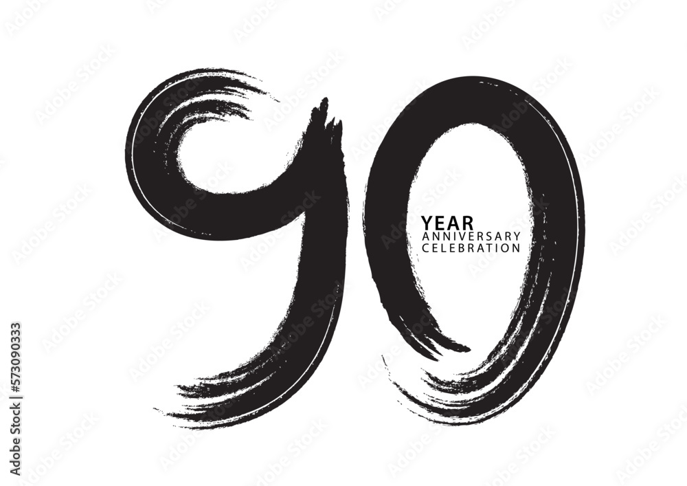 90 year anniversary celebration logotype black paintbrush vector, 90 ...
