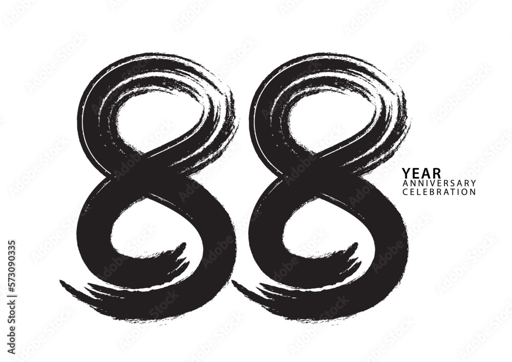 88 year anniversary celebration logotype black paintbrush vector, 88 ...