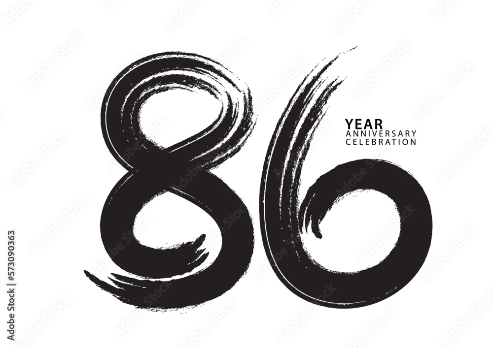 Vetor de 86 year anniversary celebration logotype black paintbrush ...