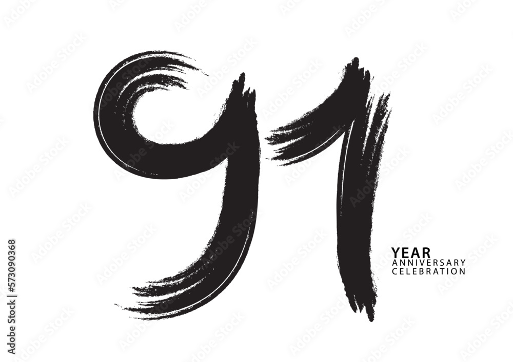 91 year anniversary celebration logotype black paintbrush vector, 91 ...