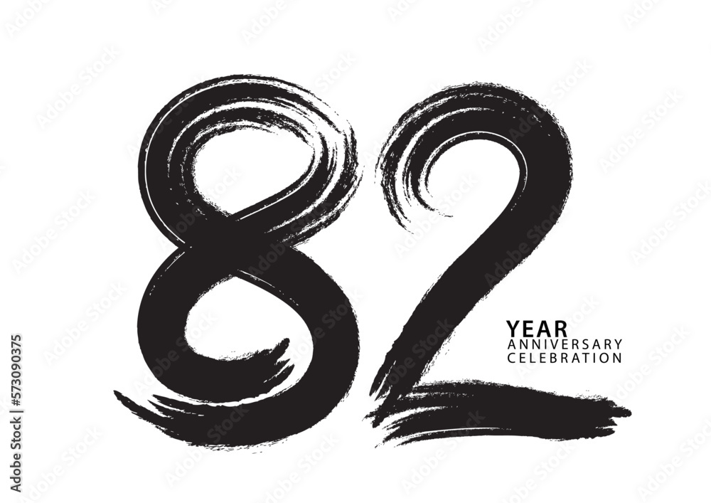 82 year anniversary celebration logotype black paintbrush vector, 82 ...