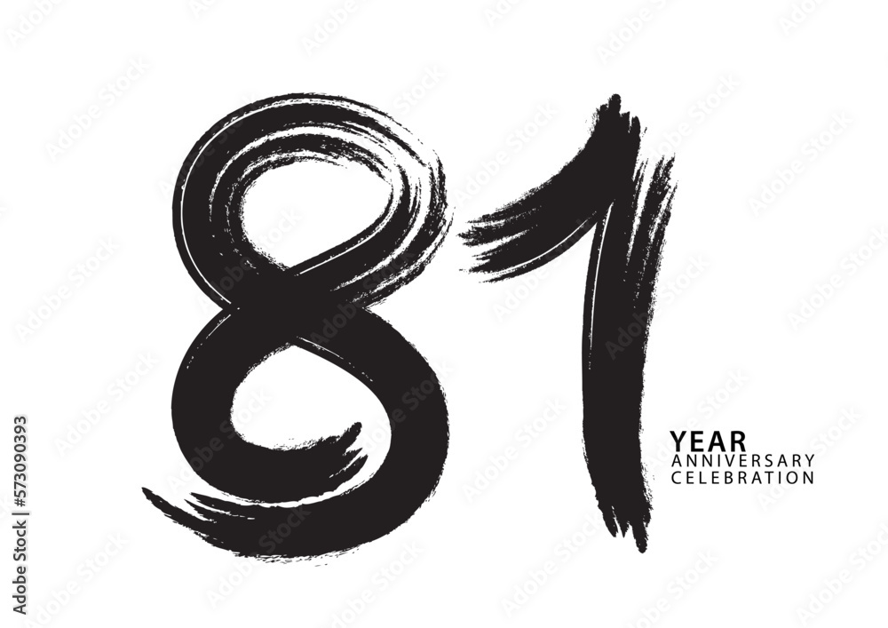 81 year anniversary celebration logotype black paintbrush vector, 81 ...