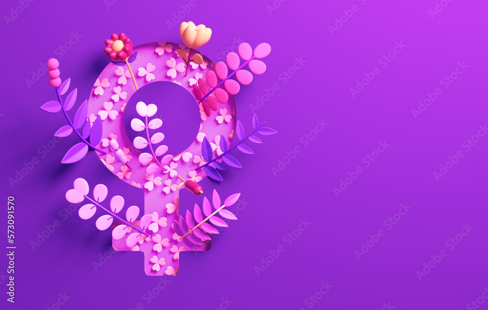 International Womens day female symbol with floral ornaments and copy ...