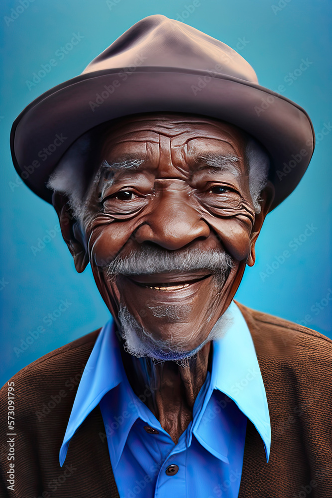 90 year old black male with happy facial expression head and shoulders created with Generative ...