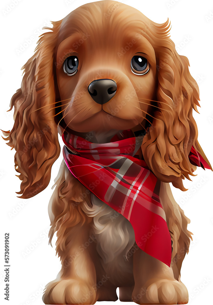 Cute chibi tan cocker spaniel wearing a red bandana cartoon ...