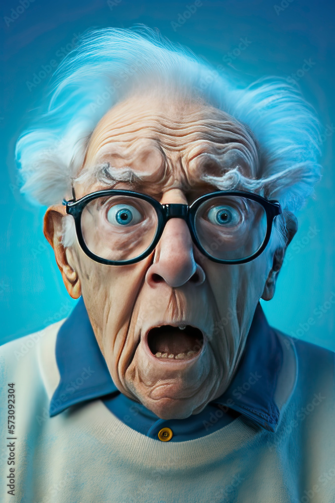 90 year old Caucasian male with surprised facial expression head and shoulders created with ...