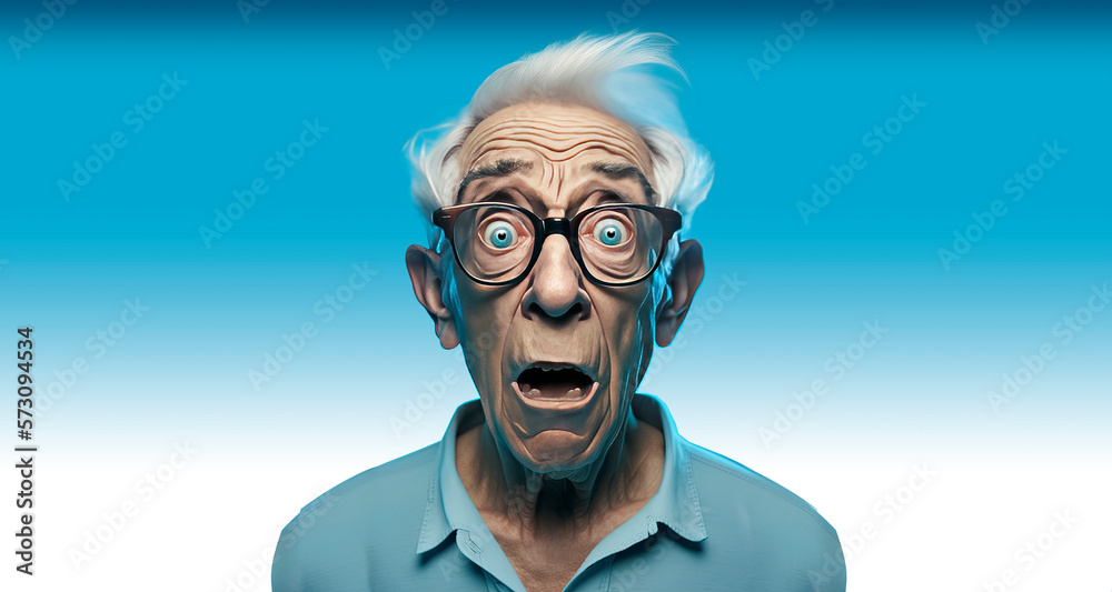 90 year old Caucasian male with surprised facial expression head and shoulders created with ...
