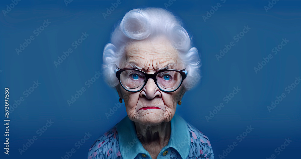 90 year old Caucasian female with angry facial expression head and shoulders created with ...