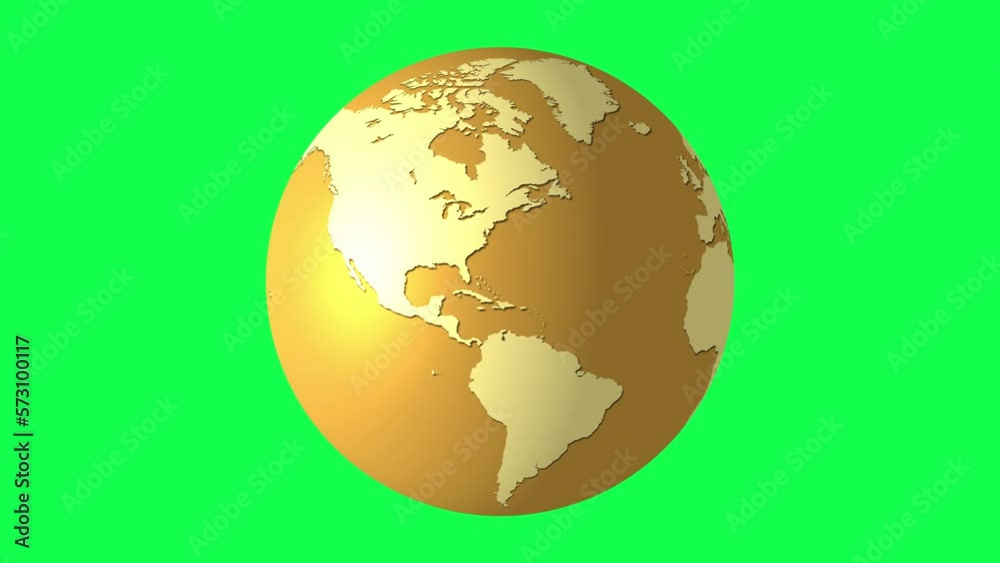 Golden Globe Earth Rotation Animation on Green Screen Background ...