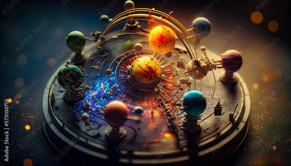 Mechanical model of the solar system with cinematic coloring and tilt ...