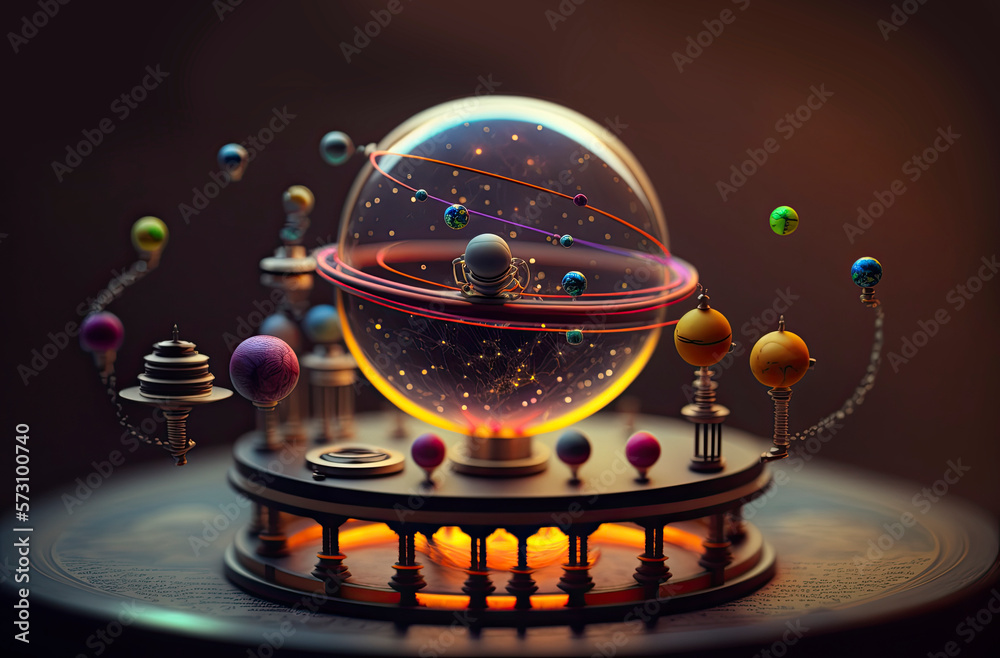 Mechanical model of the solar system with cinematic coloring and tilt ...