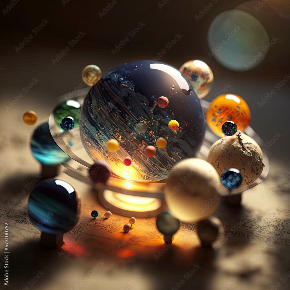model of the solar system with cinematic coloring and tilt-shift ...