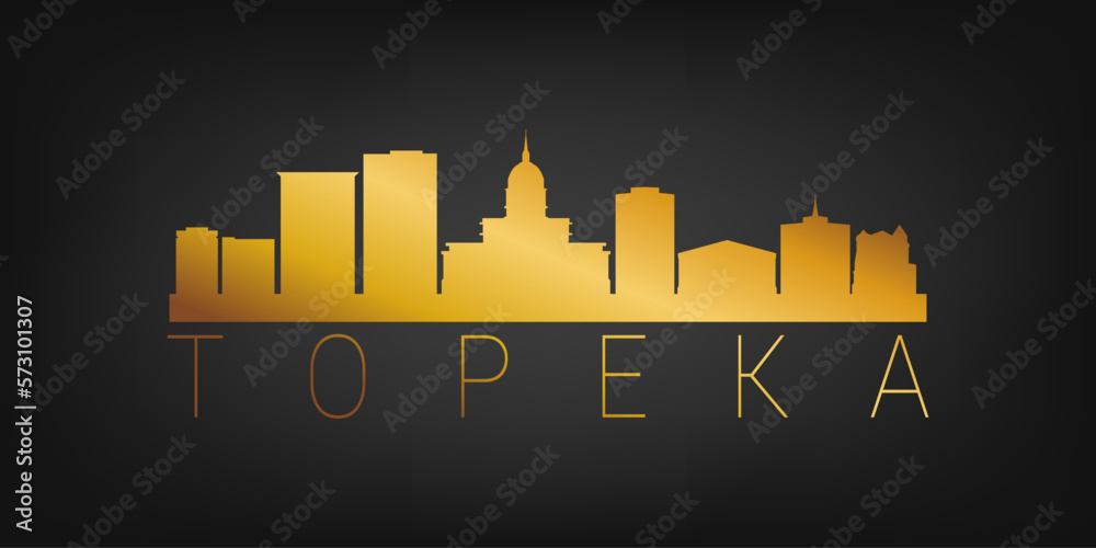 Topeka, KS, USA Gold Skyline City Silhouette Vector. Golden Design ...
