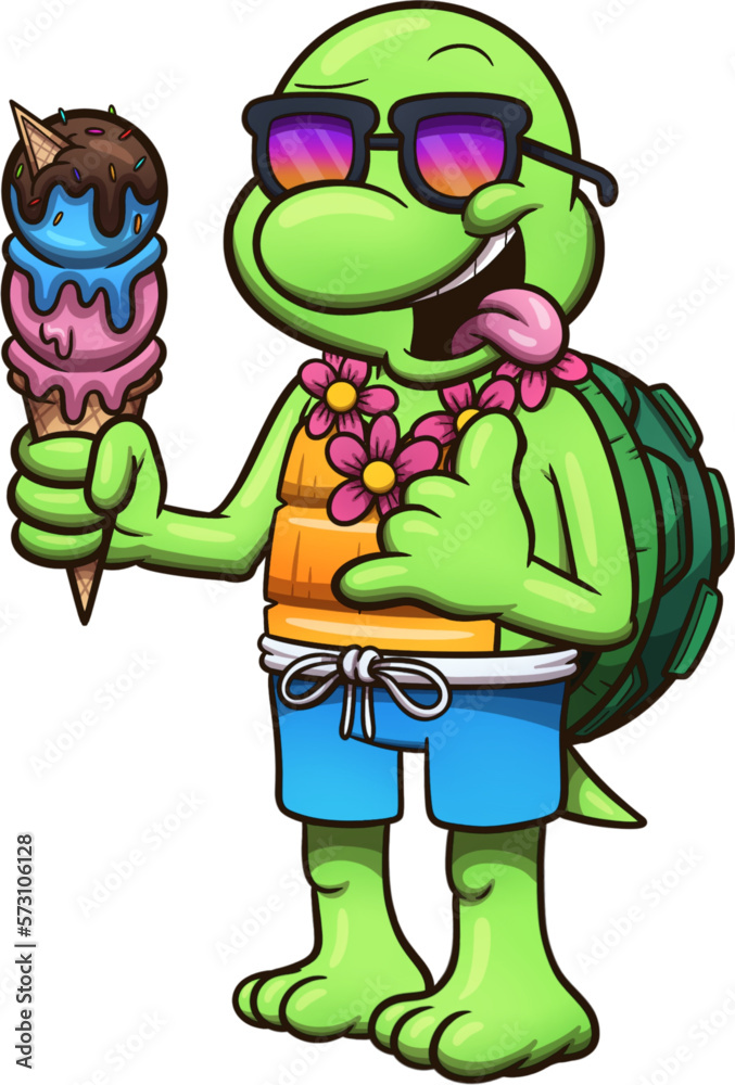 Summer Turtle With Ice Cream. Vector clip art illustration with simple ...