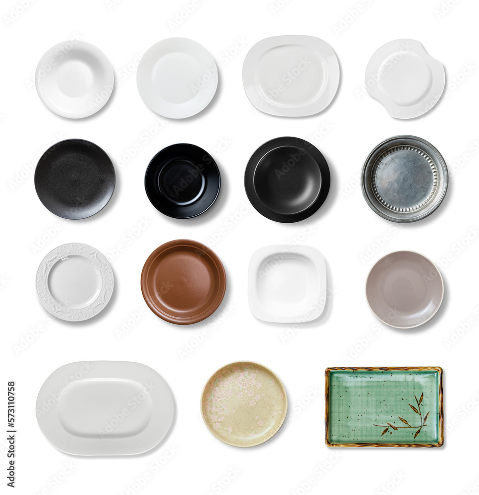 Set of Ceramic tableware, top view isolated on transparent background ...
